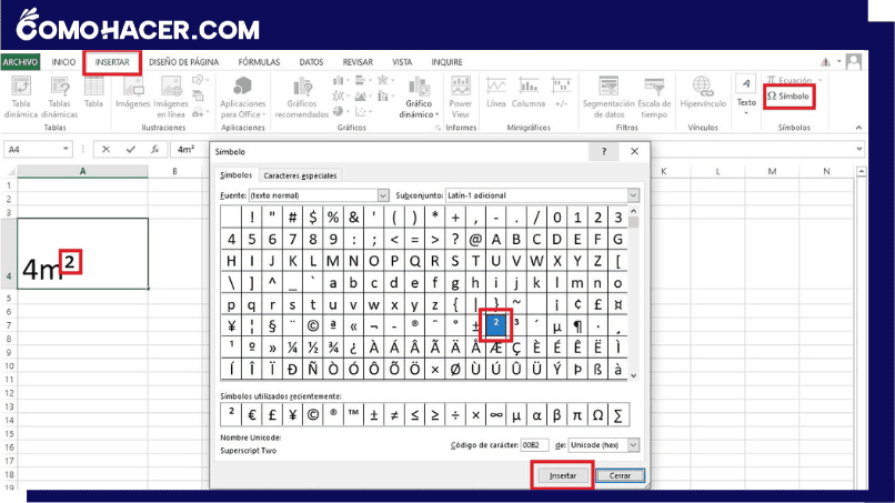 ¿Cómo poner metro cuadrado en Excel? - Aprende a colocar el cuadrado en ...